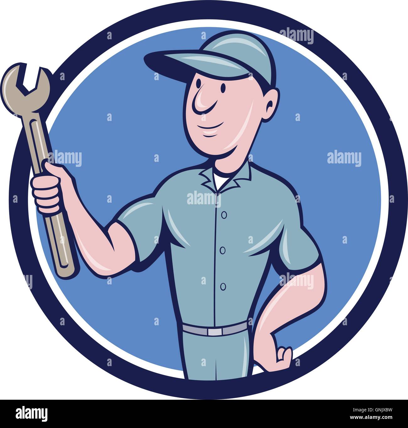 Handyman holding spanner circle hi-res stock photography and images - Alamy