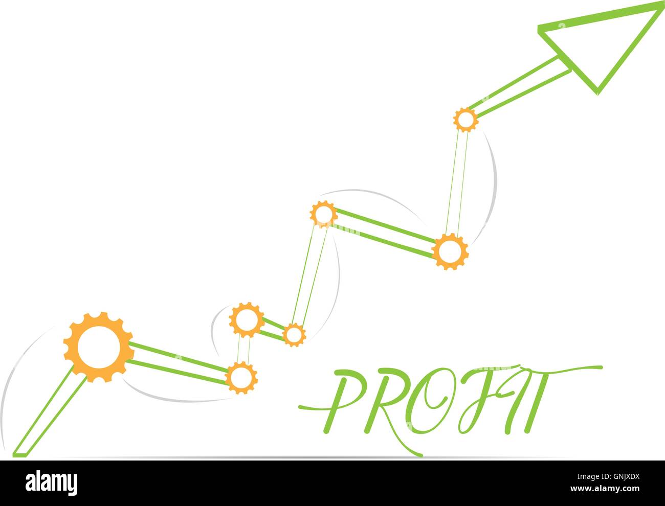 Isolated green business graph with unique style, gears, text and a ...