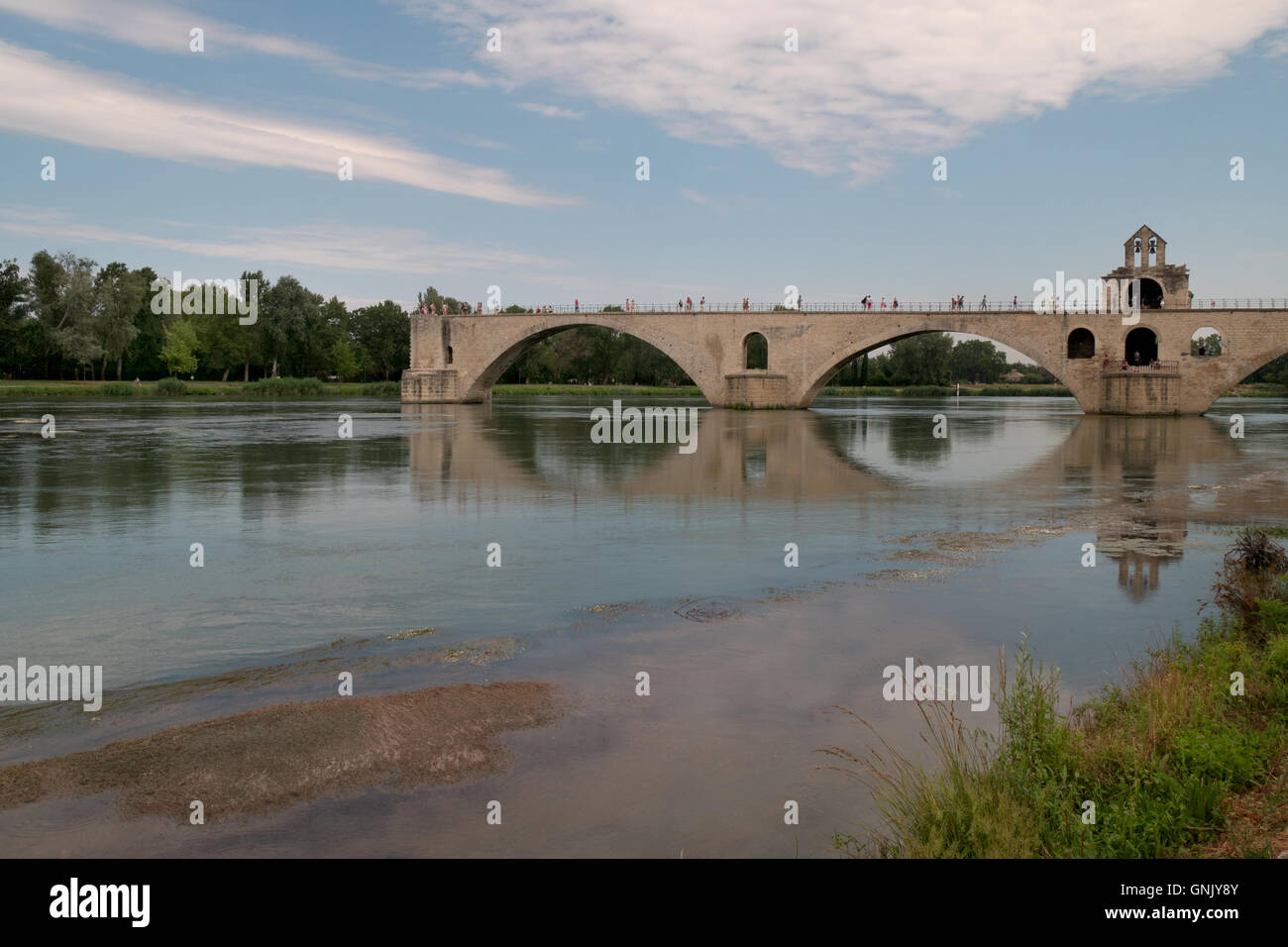 View of the Pont d'Avignon, medieval bridge in Avignon, famous town in ...