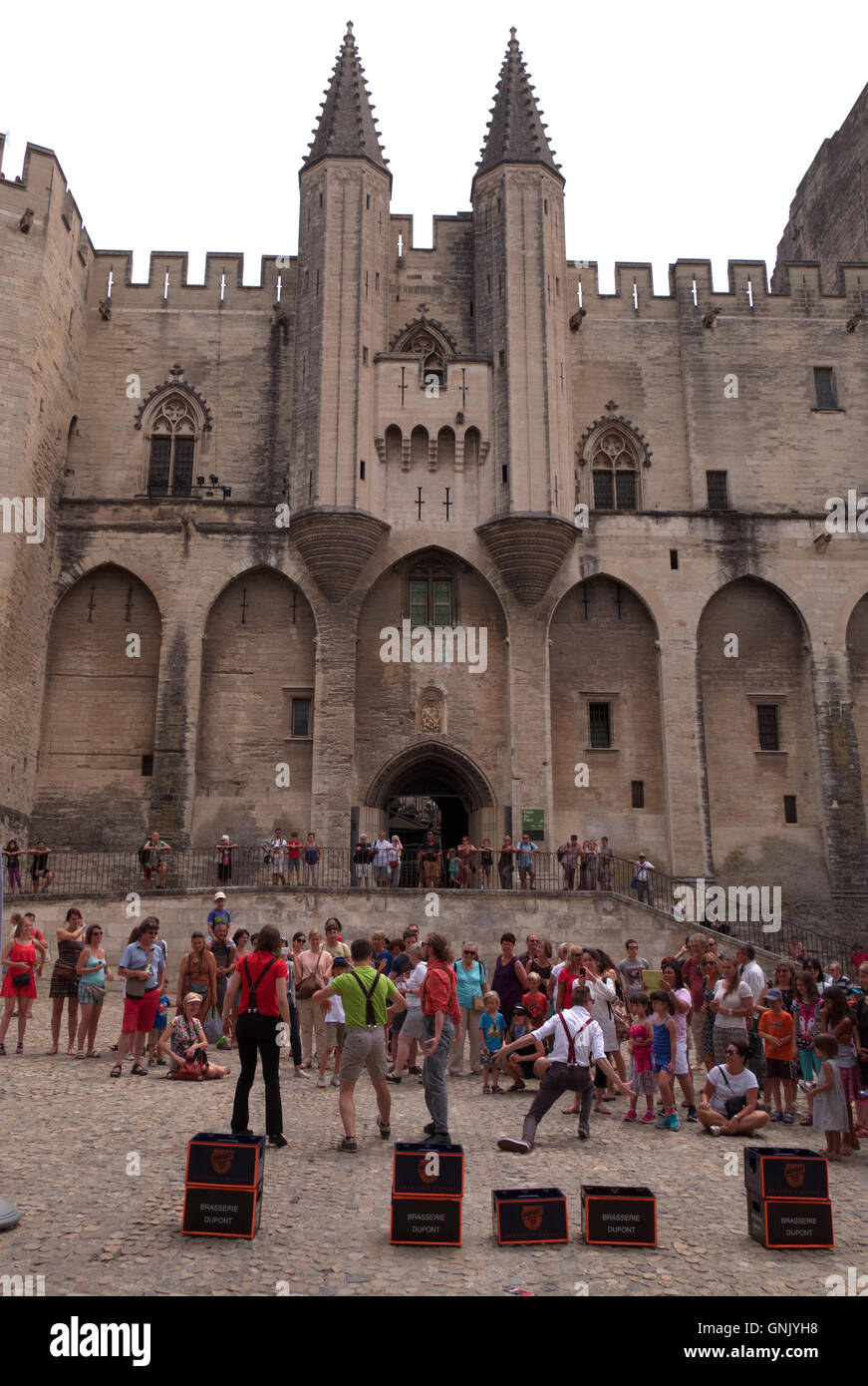 View of the Palace of the Popes in Avignon, famous town in Provence ...