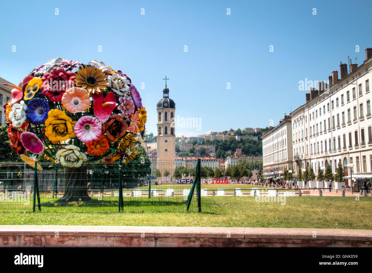 LYON, FRANCE - JULY 2016: Flower Tree sculpture created in ceramic by ...