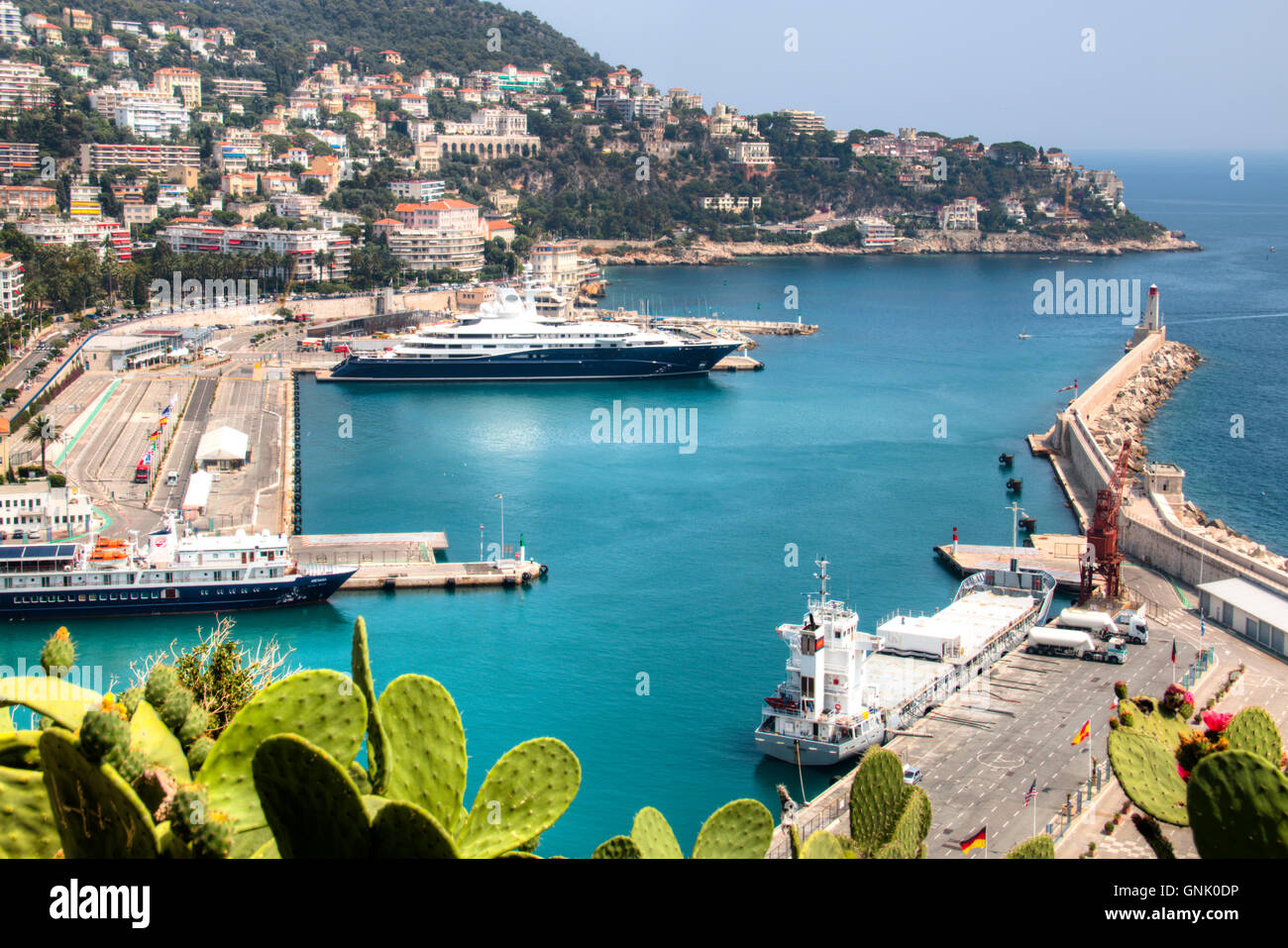 The harbor of Nice in France with some boats, seen from above from ...
