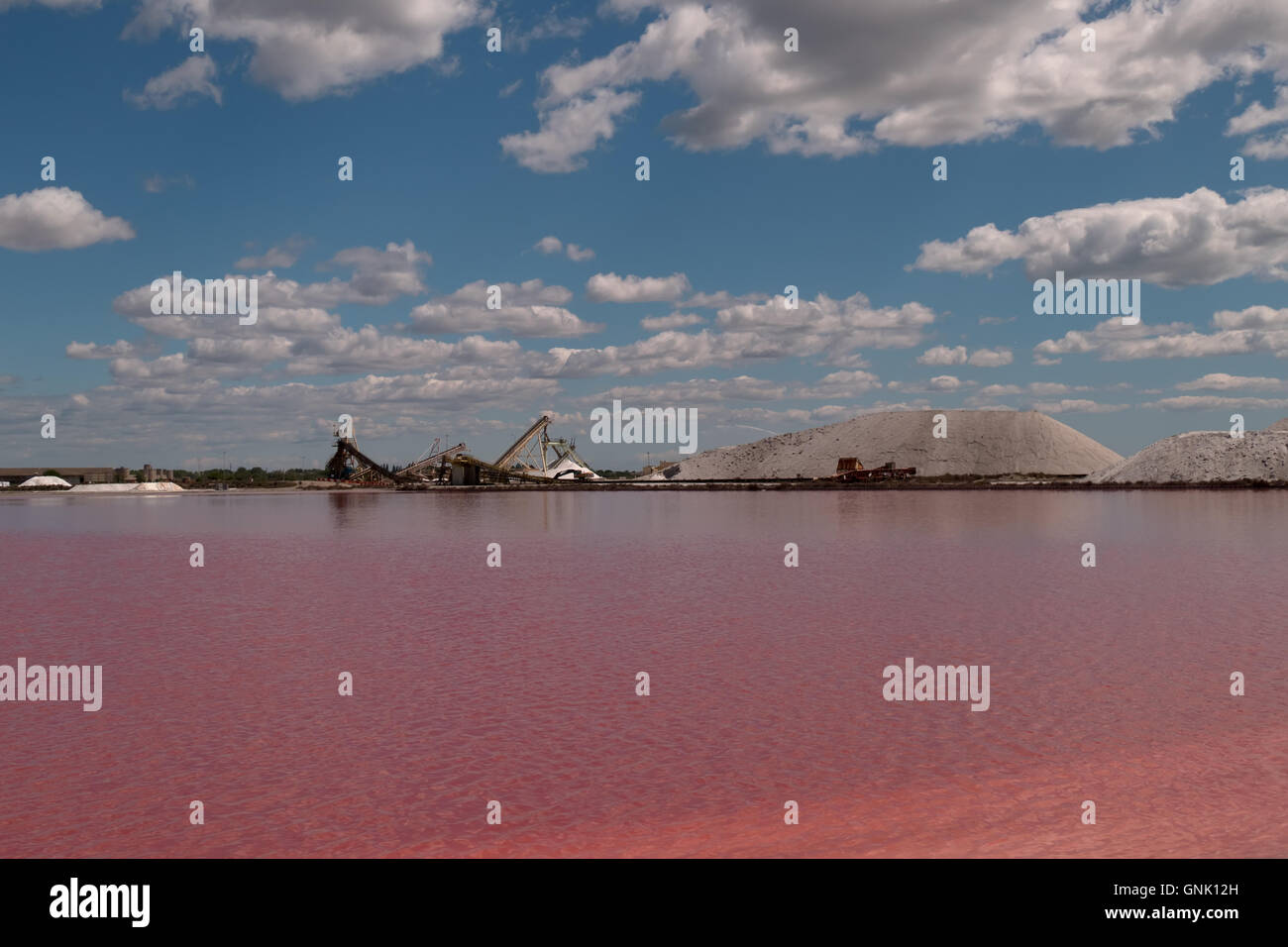 View of a salt factory near Aigues-Mortes in Camargue, southern France ...