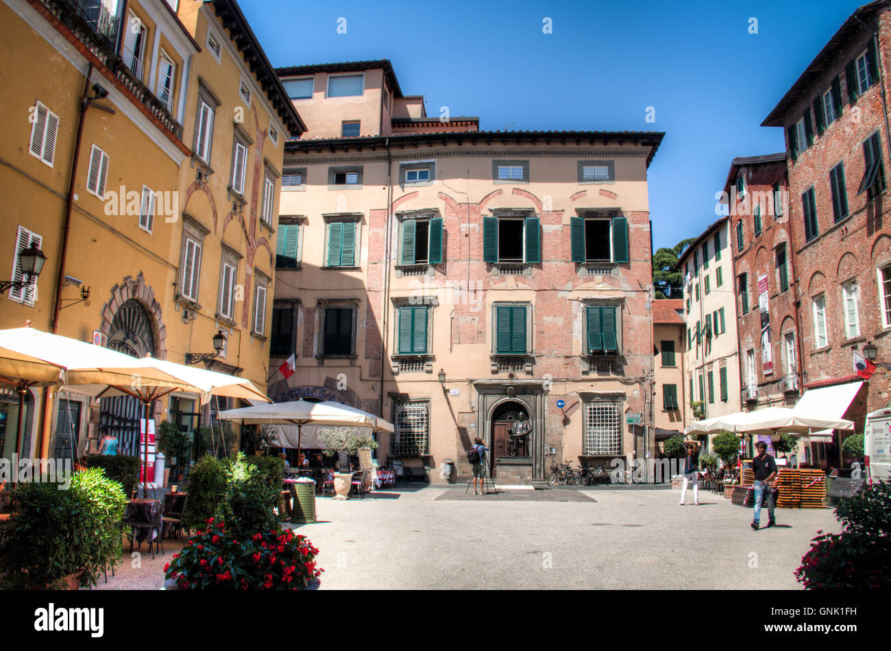 LUCCA, ITALY - JULY 2016: Historic square in the cosy town Lucca in ...