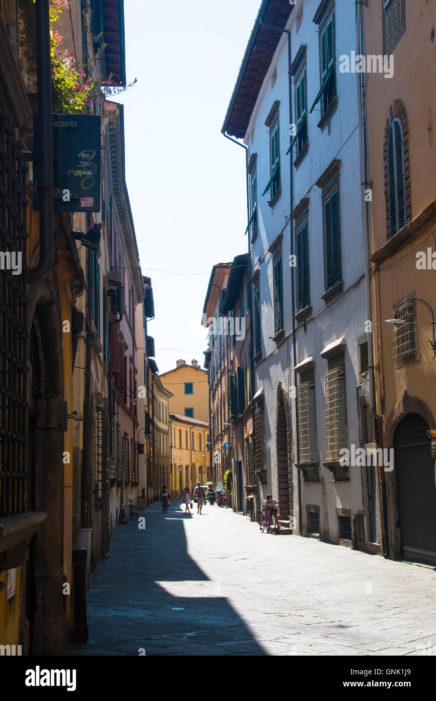 LUCCA, ITALY - JULY 2016: Historic street in the cosy town Lucca in ...
