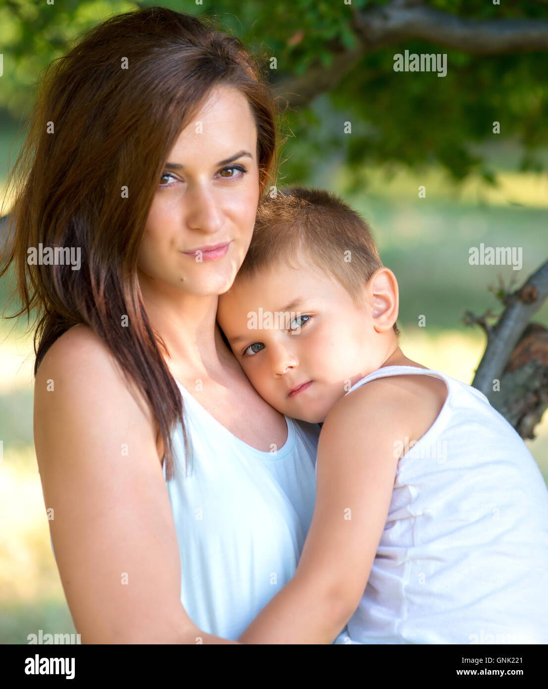 young mother and her son spending time outdoor on a summer day Stock ...