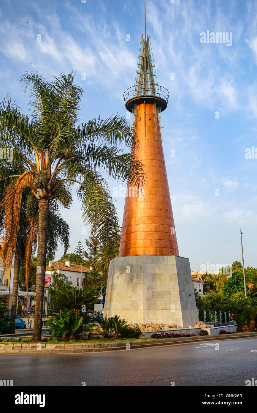 Marbella Piruli, copper tower at start of golden mile, sunset ...