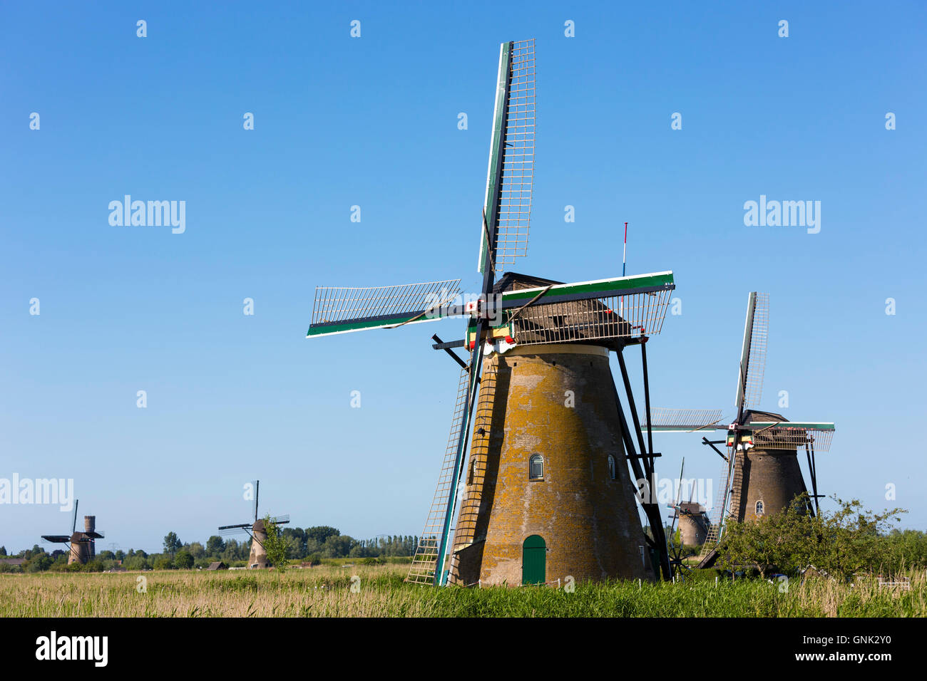 Group of authentic windmills at Kinderdijk UNESCO World Heritage Site ...