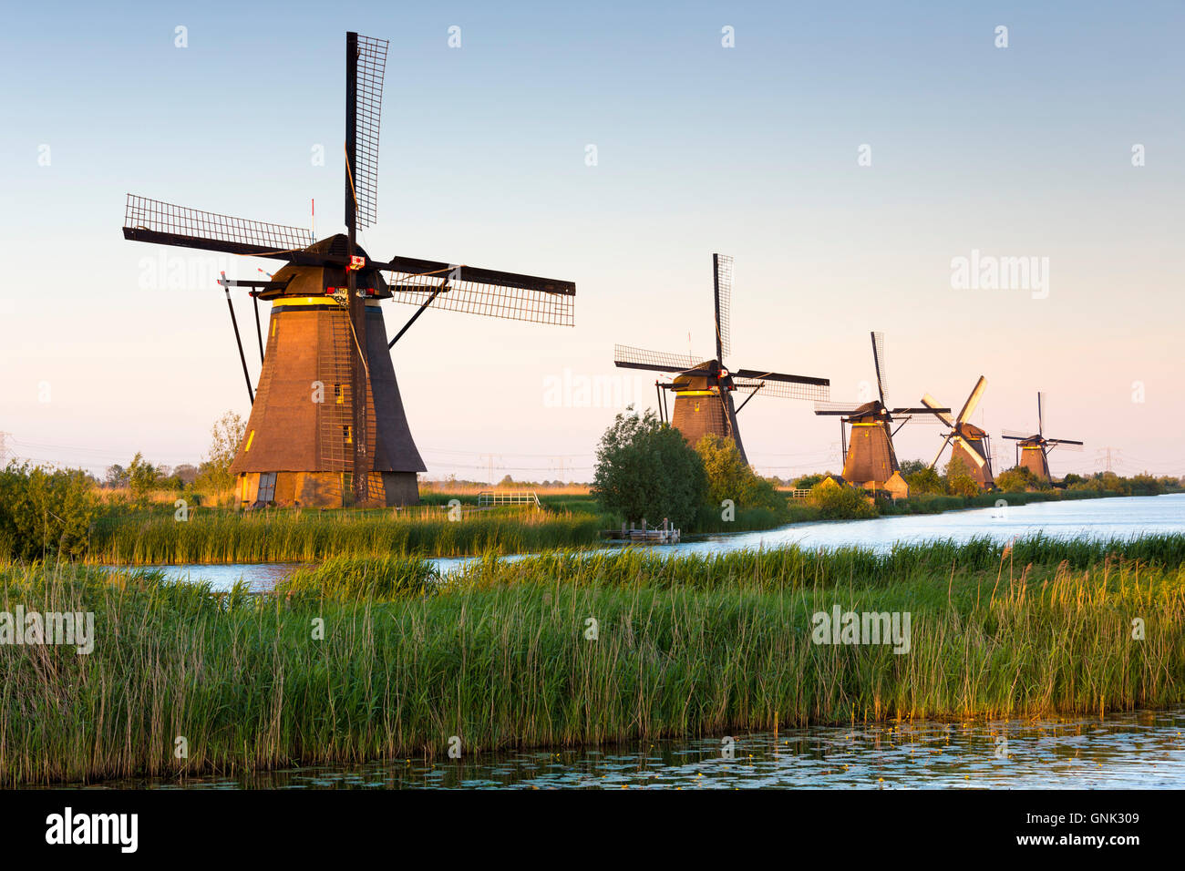 Group of authentic windmills at Kinderdijk UNESCO World Heritage Site ...
