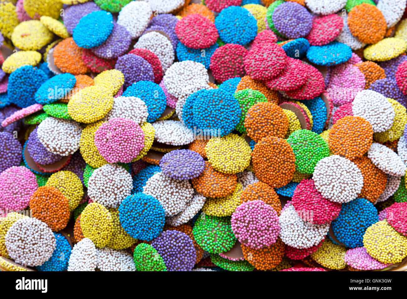 Hundreds and thousands bright colourful sweets in shop in the Nine ...
