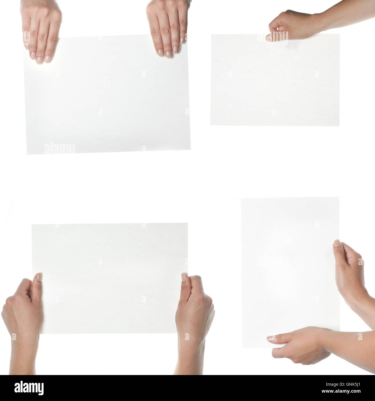 collection of hand holding blank paper on white Stock Photo - Alamy