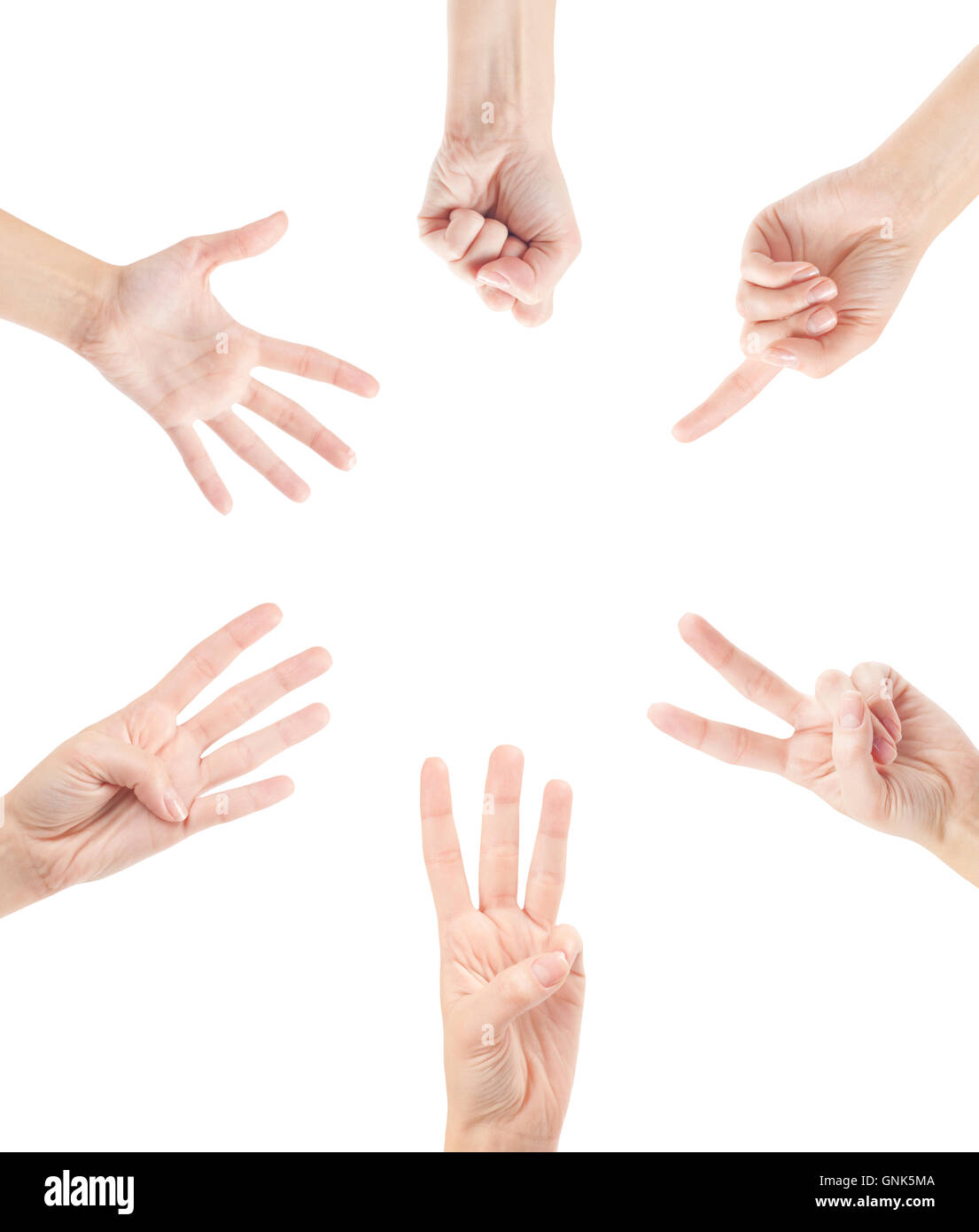 Counting woman hands (0 to 5) isolated on white background Stock Photo ...