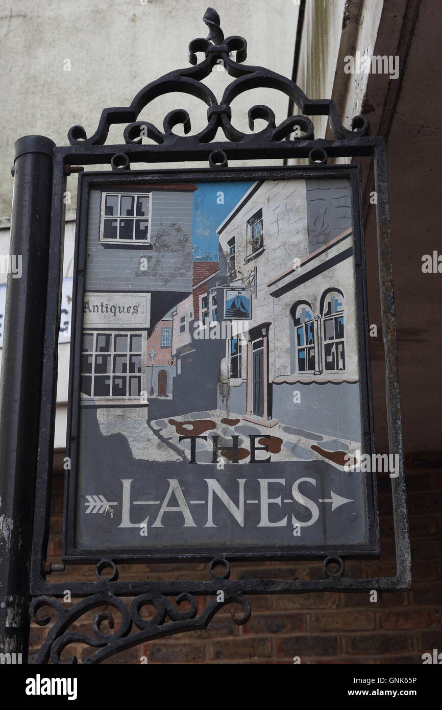 Sign showing the entrance to' The Lanes' in Brighton Stock Photo - Alamy