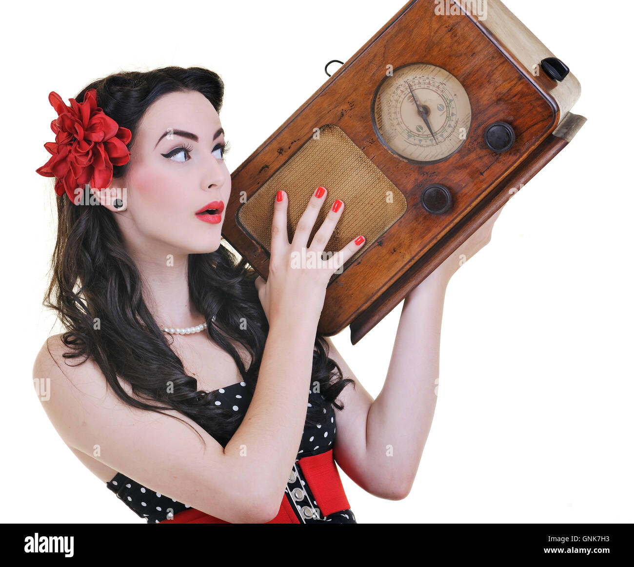 pretty girl listening music on radio Stock Photo - Alamy