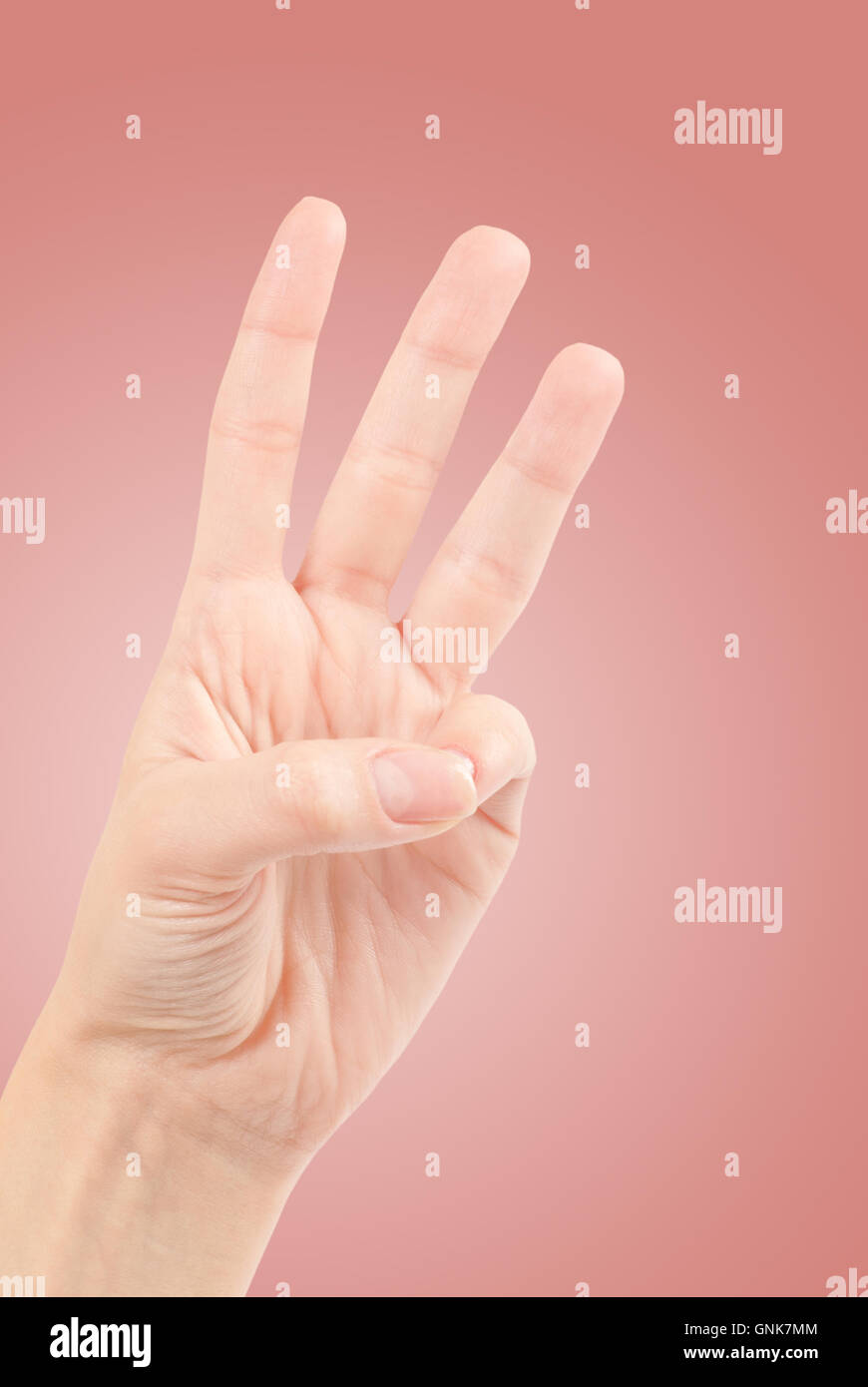 Female hands counting number three isolated on white Stock Photo - Alamy