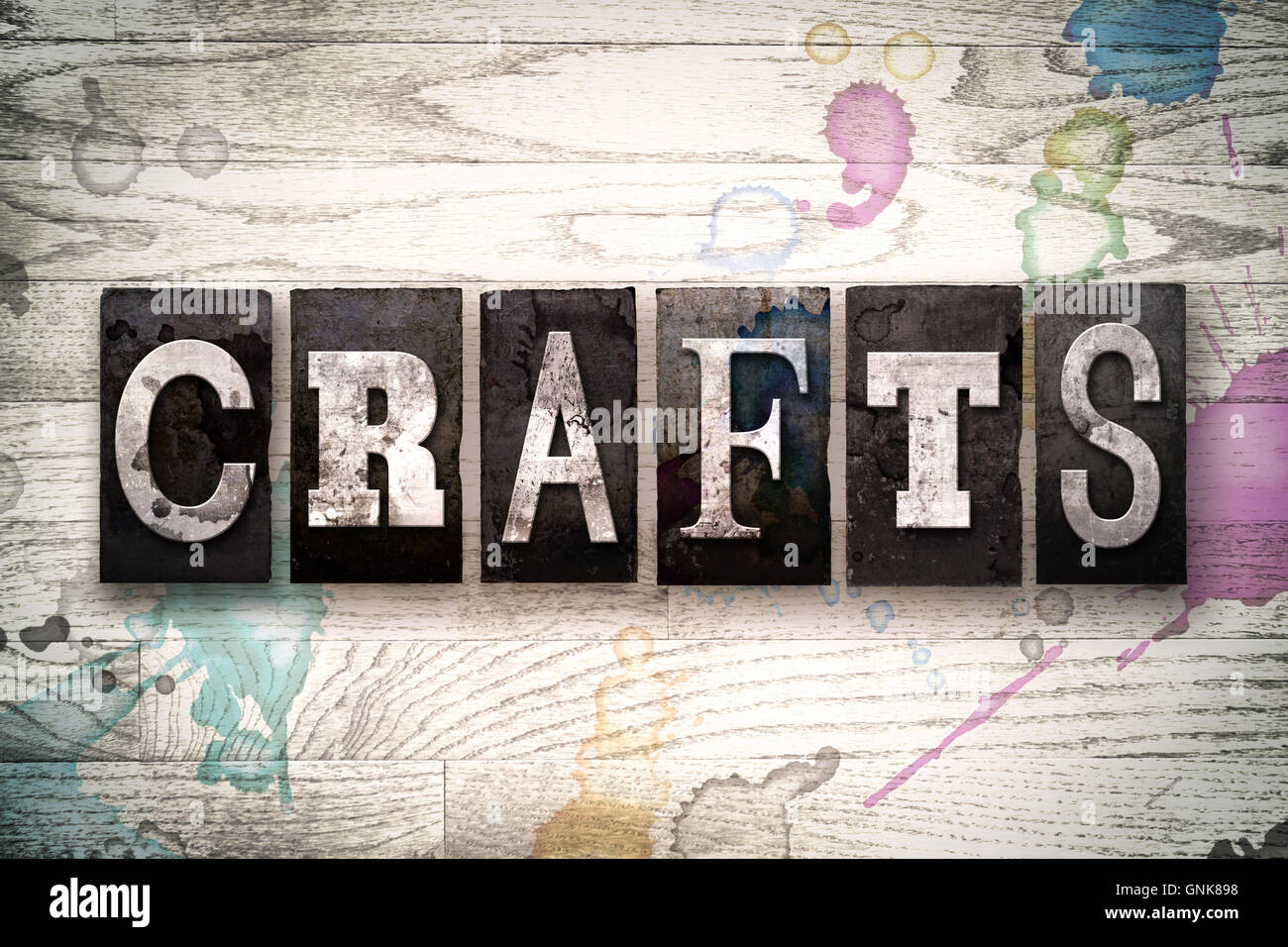 The word "CRAFTS" written in vintage, dirty metal letterpress type on a ...