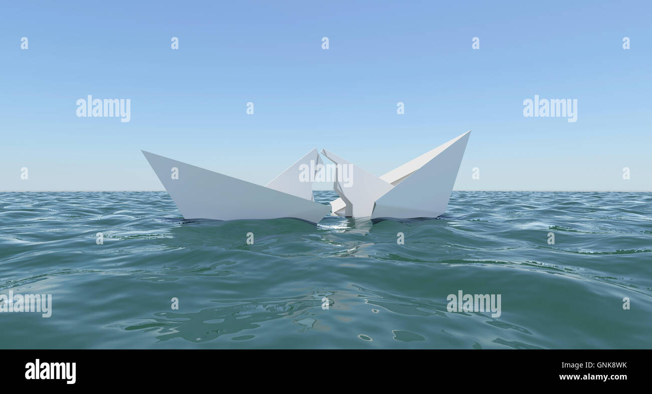 Paper Boat sinks in water Stock Photo - Alamy