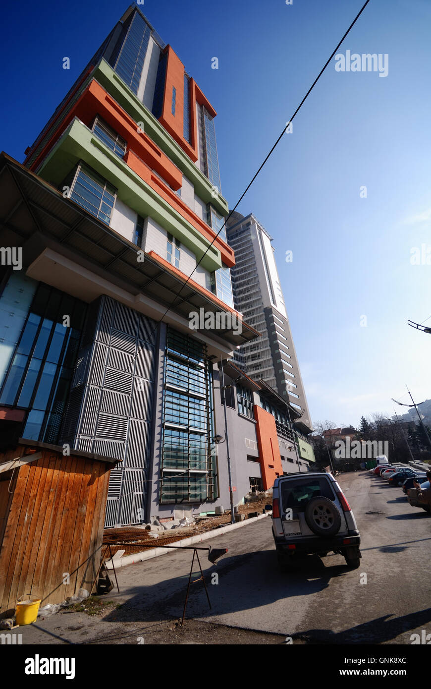 modern building at sunny day and clear blue sky Stock Photo - Alamy