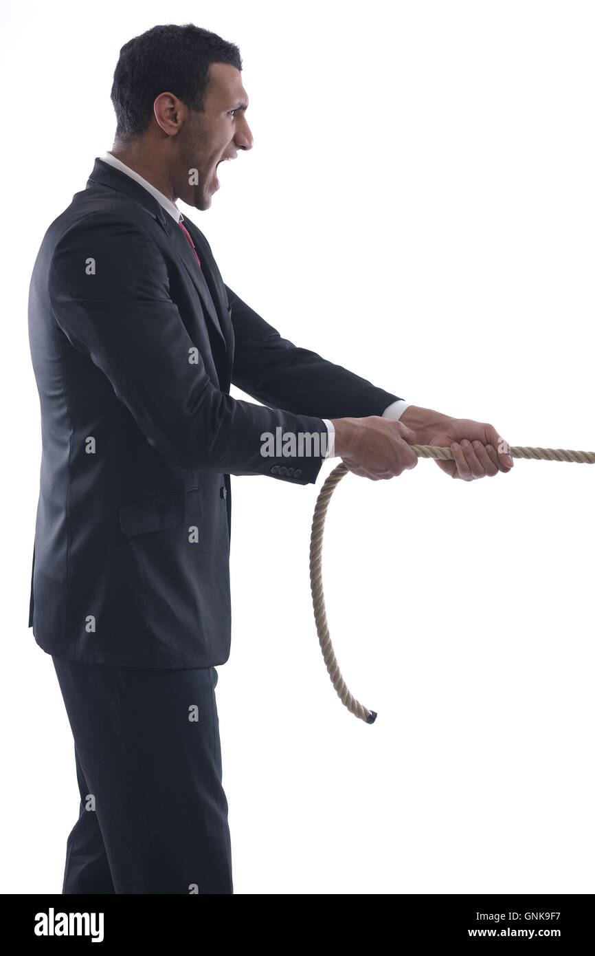 business man with rope isolated on white background Stock Photo - Alamy