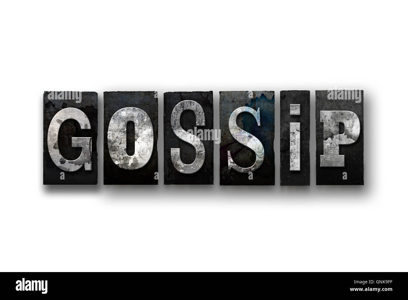 The word "GOSSIP" written in vintage, dirty, ink stained letterpress ...