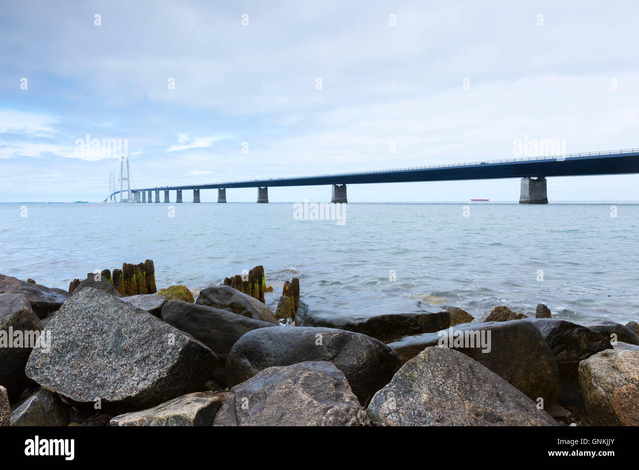 The Great Belt Bridge suspension bridge over Storebaelt joins Funen to ...