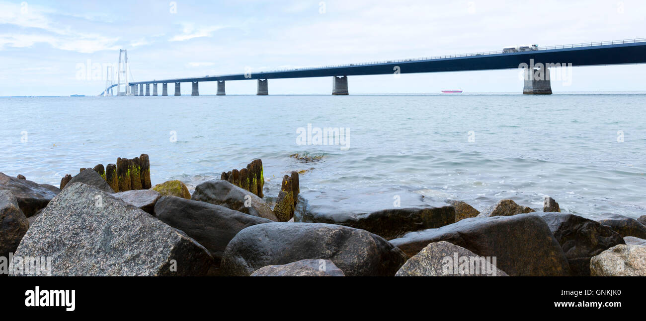 The Great Belt Bridge suspension bridge over Storebaelt joins Funen to ...