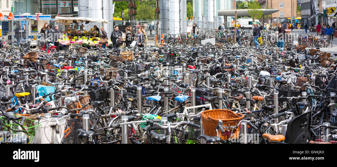 Many hundreds of bicycles at a bike park in Copenhagen on Zealand ...