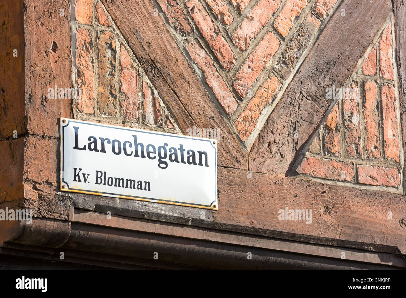 Street sign for Larochegatan by old town square in Malmo, Sweden Stock ...