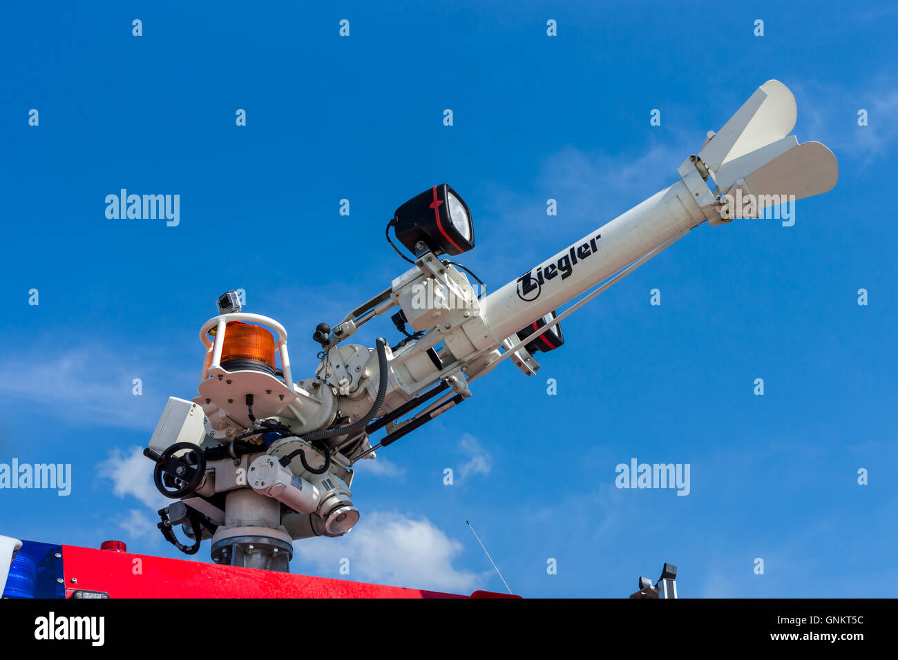 The fire equipment of MAN Ziegler Z6 (Airport crash tender Stock Photo ...