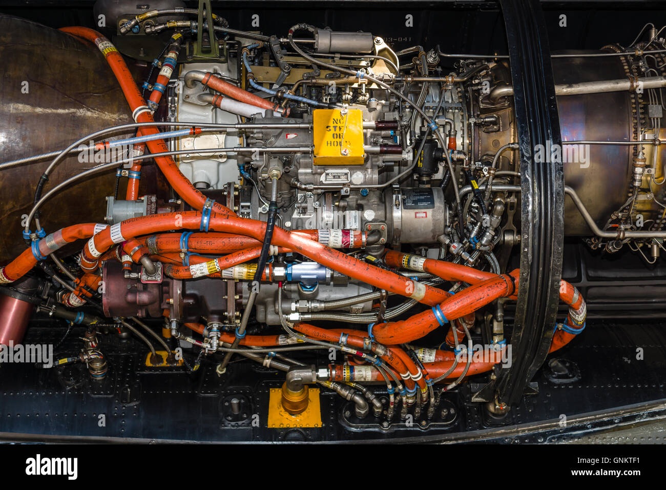 Engine of the heavy-lift cargo helicopter Sikorsky CH-53 Sea Stallion ...
