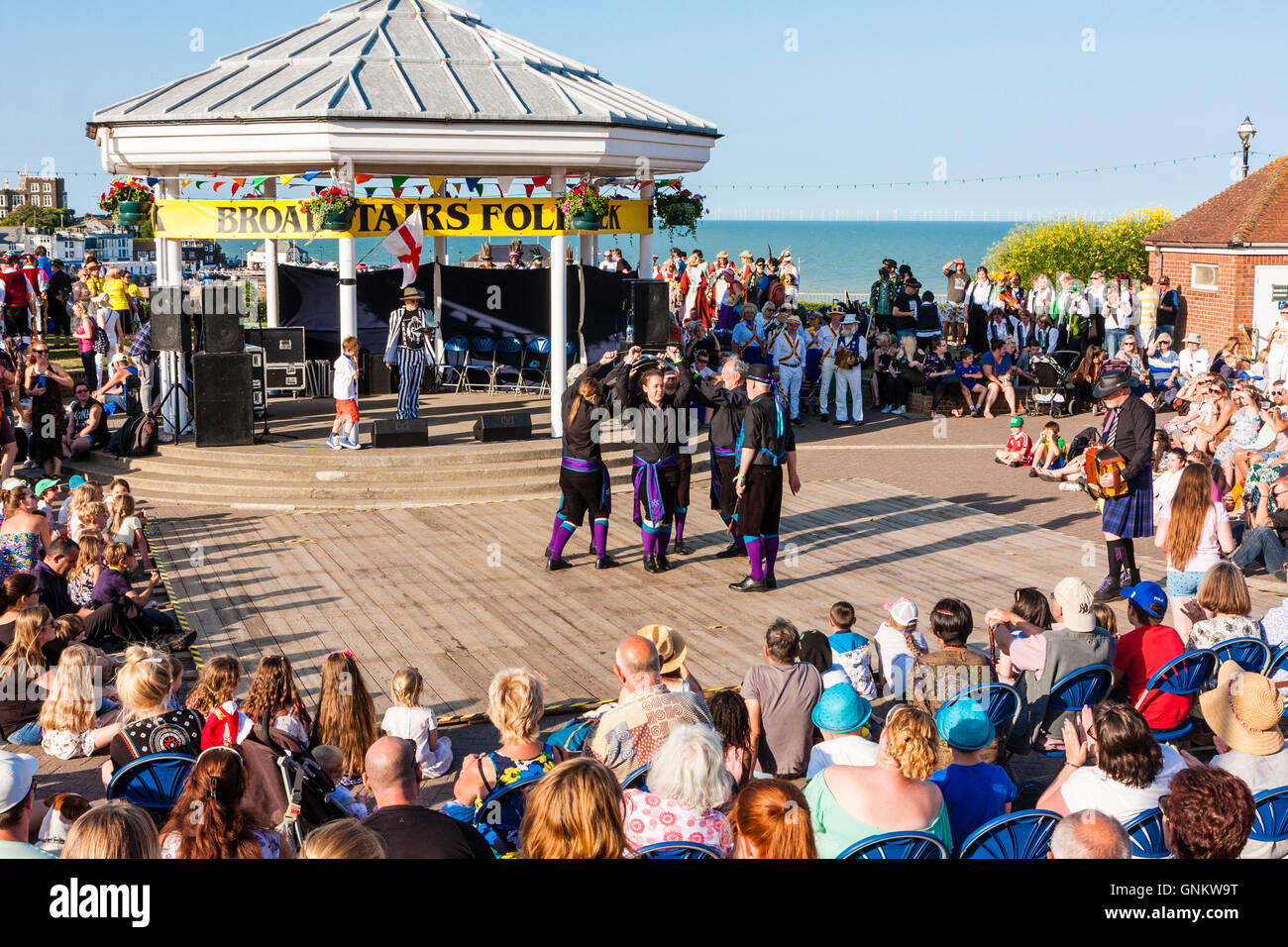Broadstairs Folk Week. Hawksword Rapper Morris men dancing with knifes ...