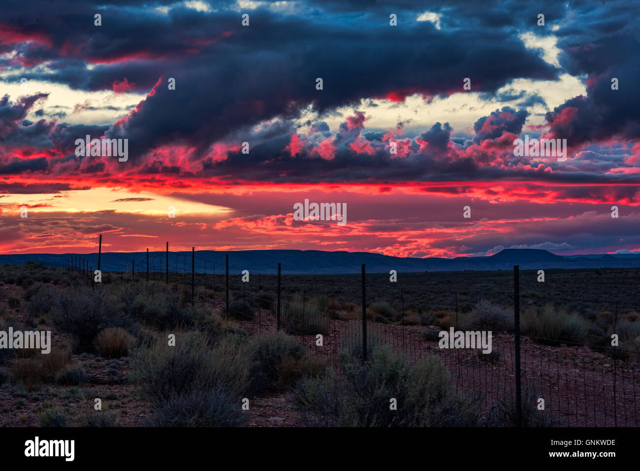 Dark clouds and colorful sunset sky over northern Arizona, USA Stock ...