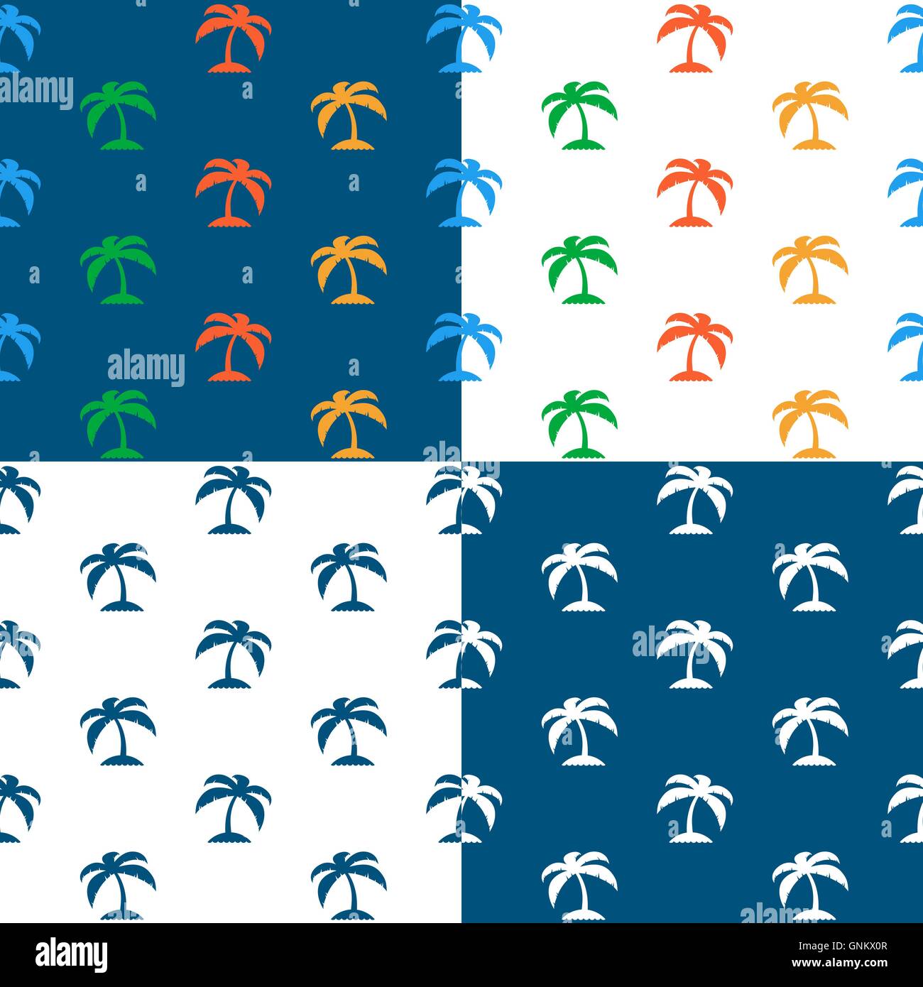 Vector image of seamless palm tree pattern against white and blue ...