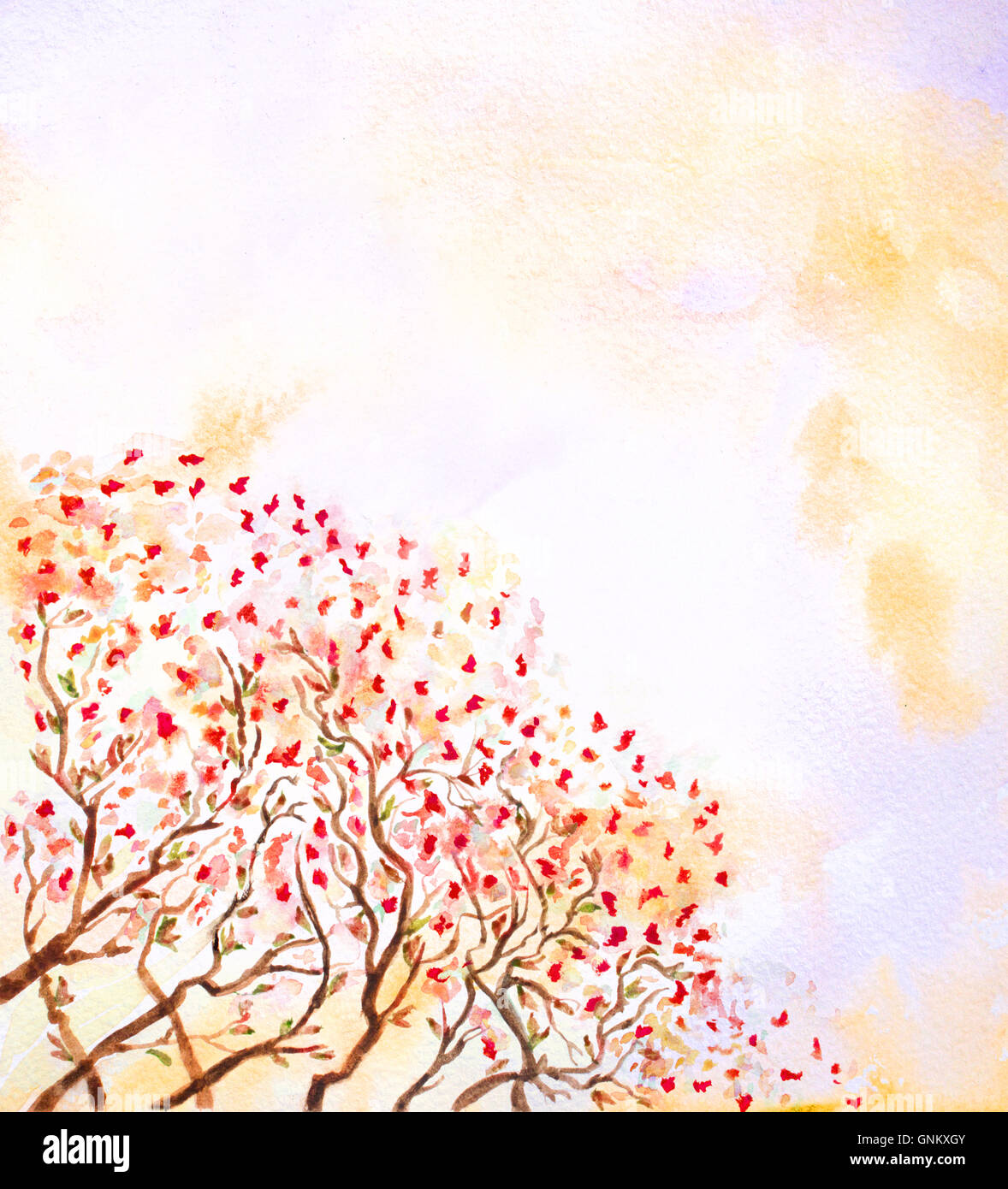 abstract watercolor background with trees and autumn leaves Stock Photo ...