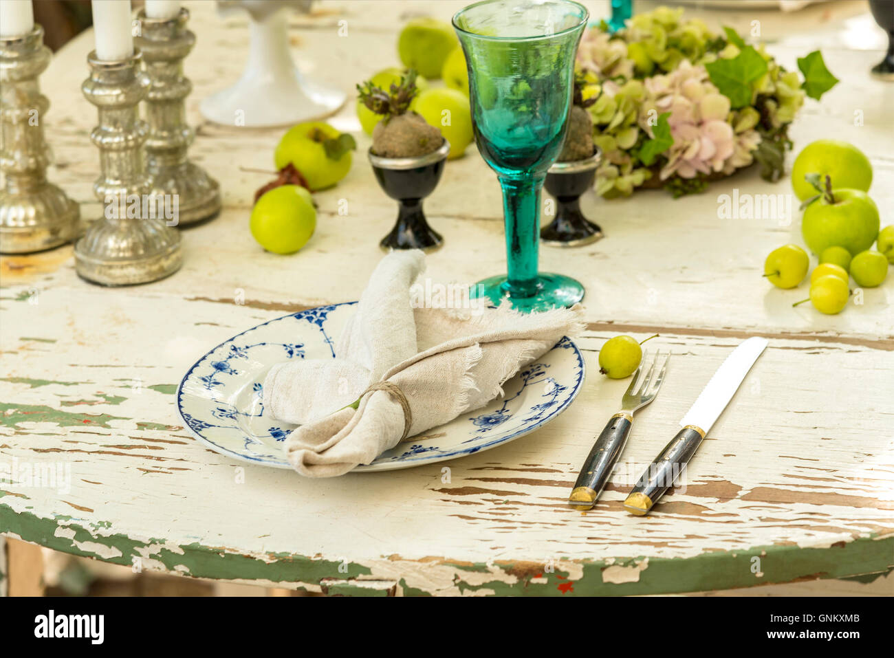 Image of rustic dinner table setting Stock Photo - Alamy
