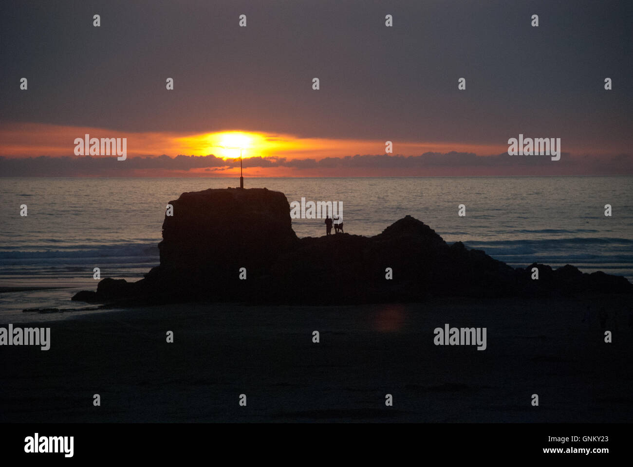 Sunset at Perranporth Beach in Cornwall Stock Photo - Alamy
