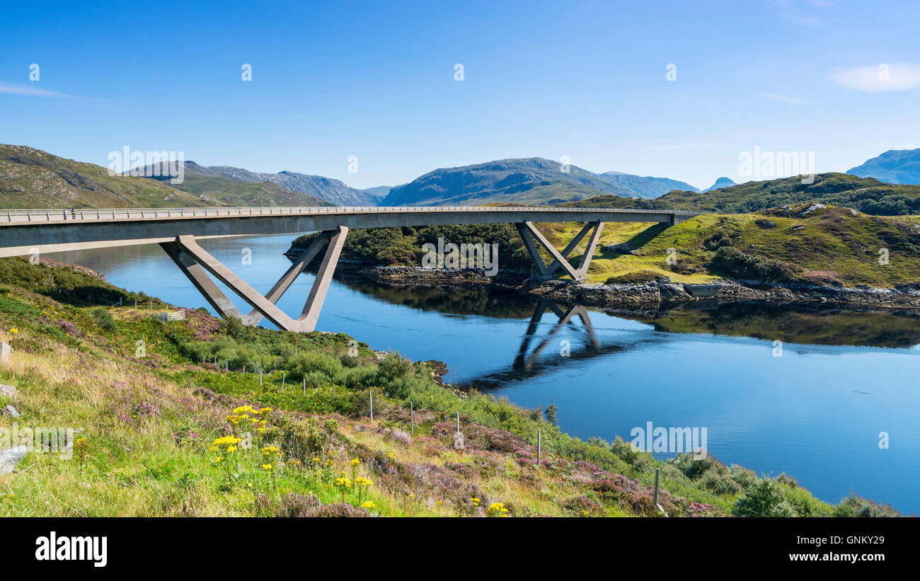 View of Kylesku Bridge on North Coast 500 tourist route in Sutherland ...