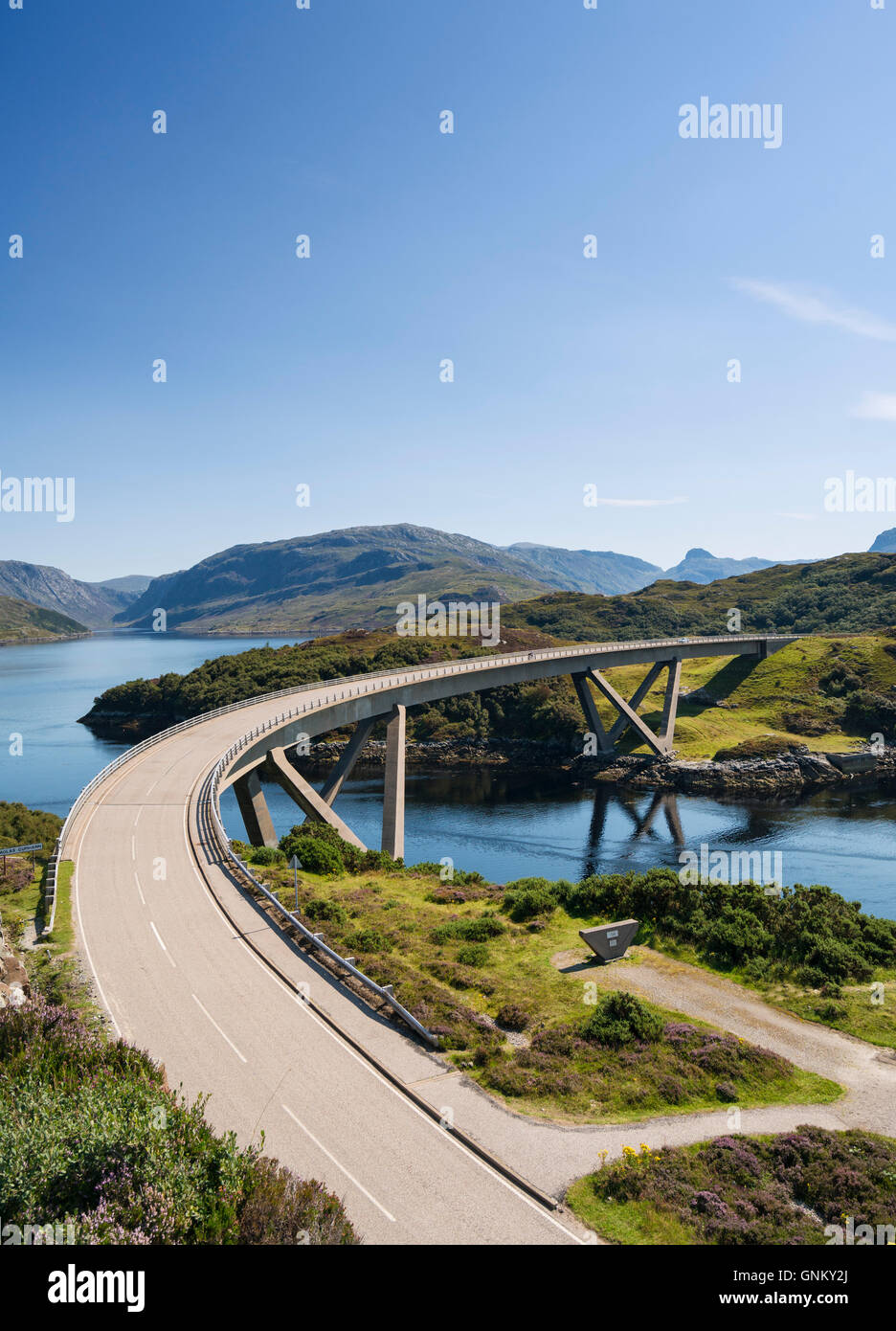 View of Kylesku Bridge on North Coast 500 tourist route in Sutherland ...