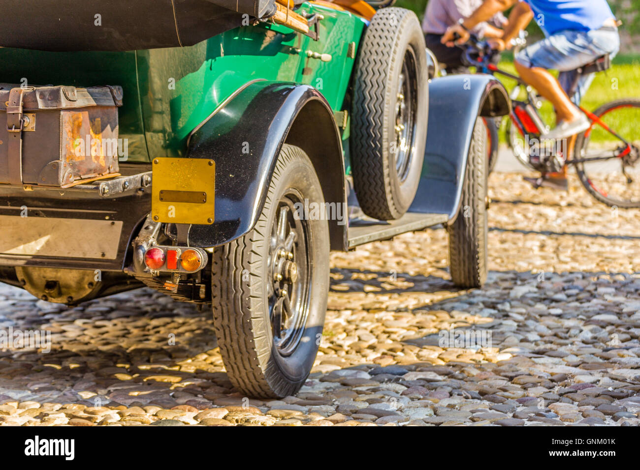 view from behind of the side line of the bodywork of vintage car Stock ...