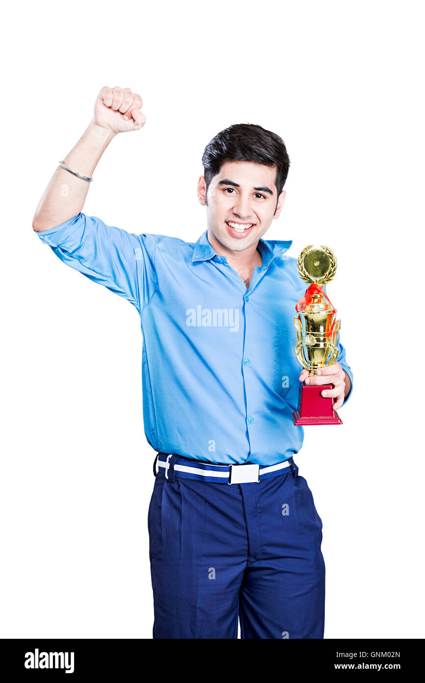 1 Young Teenager Boy Rural School Student Victory Trophy Showing Stock ...