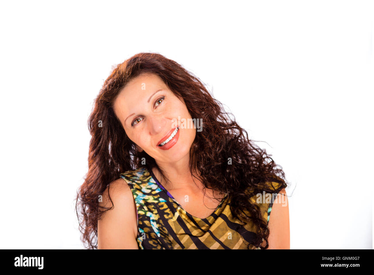 mature woman smiling with long brown hair Stock Photo - Alamy