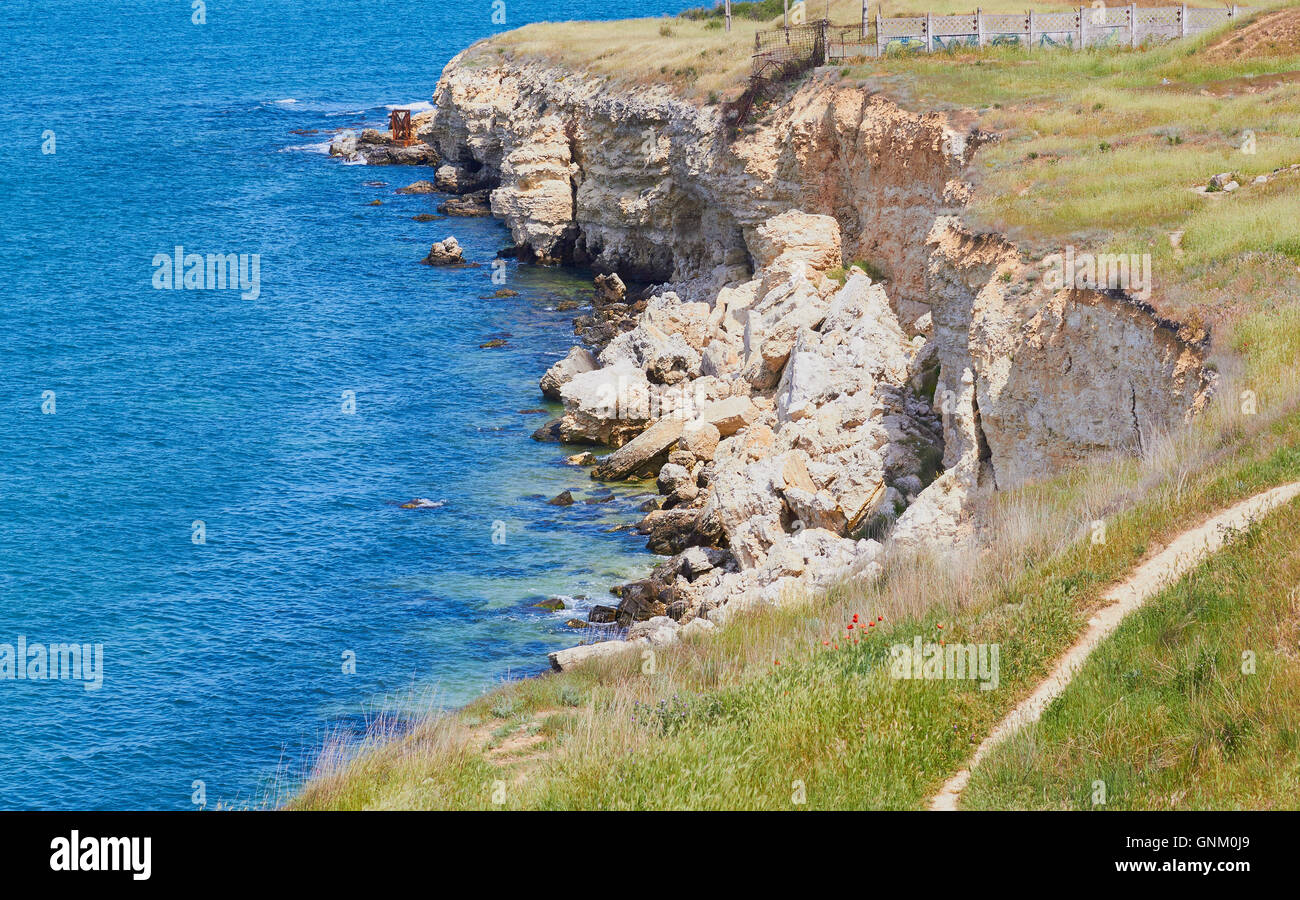 Narrow coastal footpath above Black sea Crimea Stock Photo - Alamy