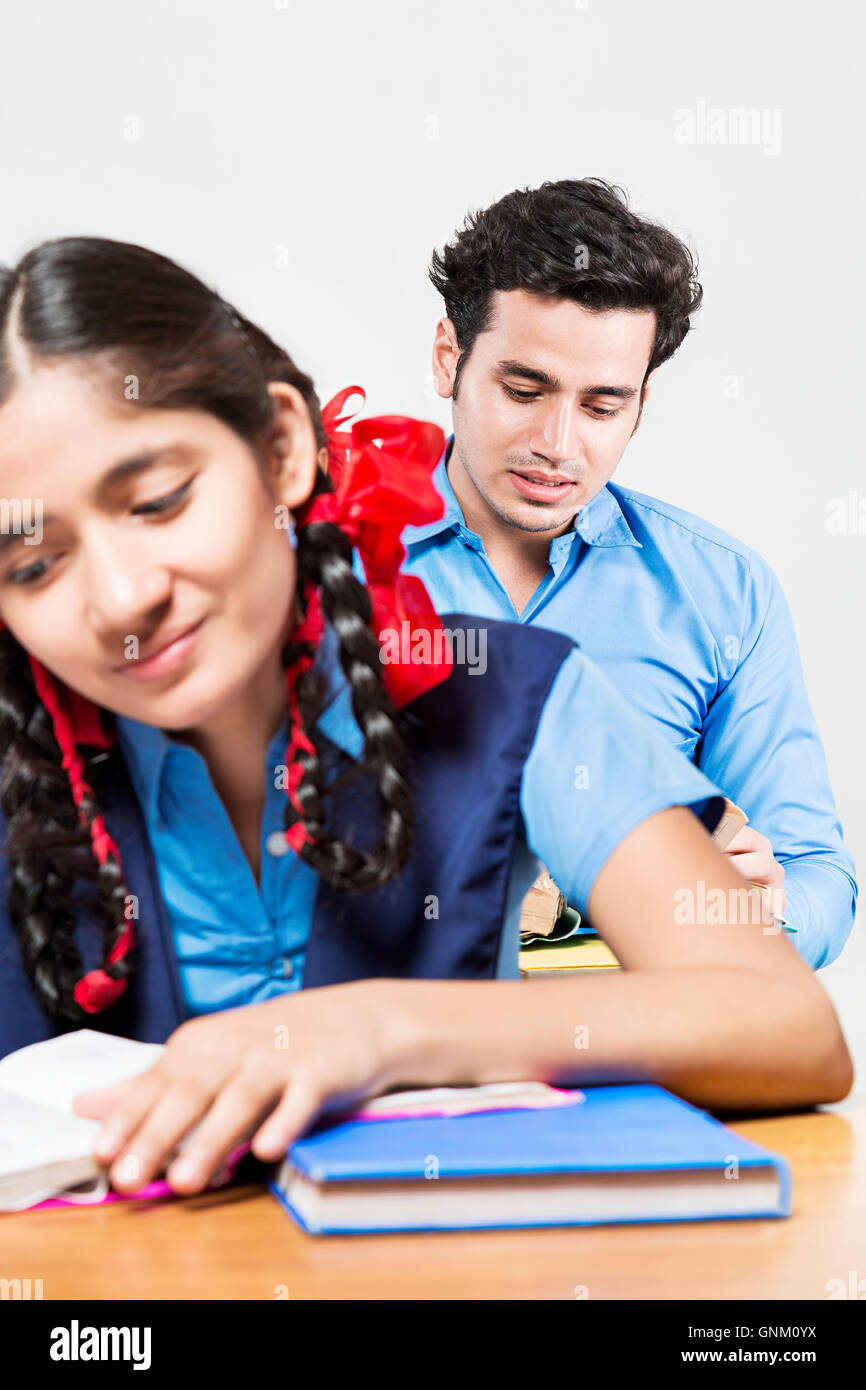 2 Young Teenagers Girl and Boy Rural School Student Classroom Book ...