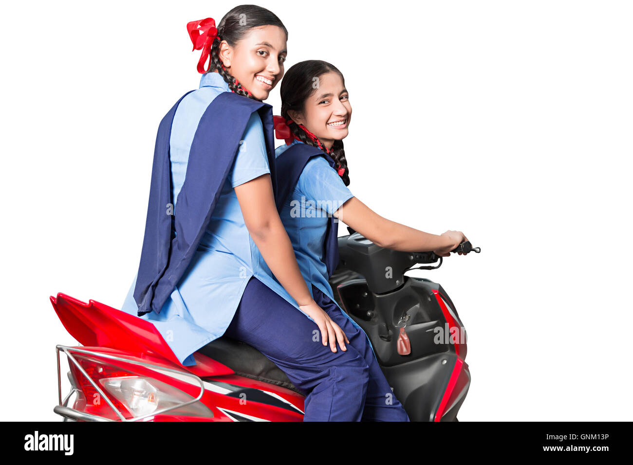 2 Young Teenagers Girls Friends Rural School Student Riding Scooty ...