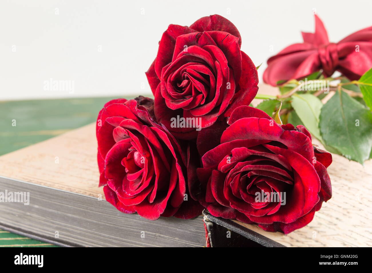 Red roses on top of a open book Stock Photo - Alamy