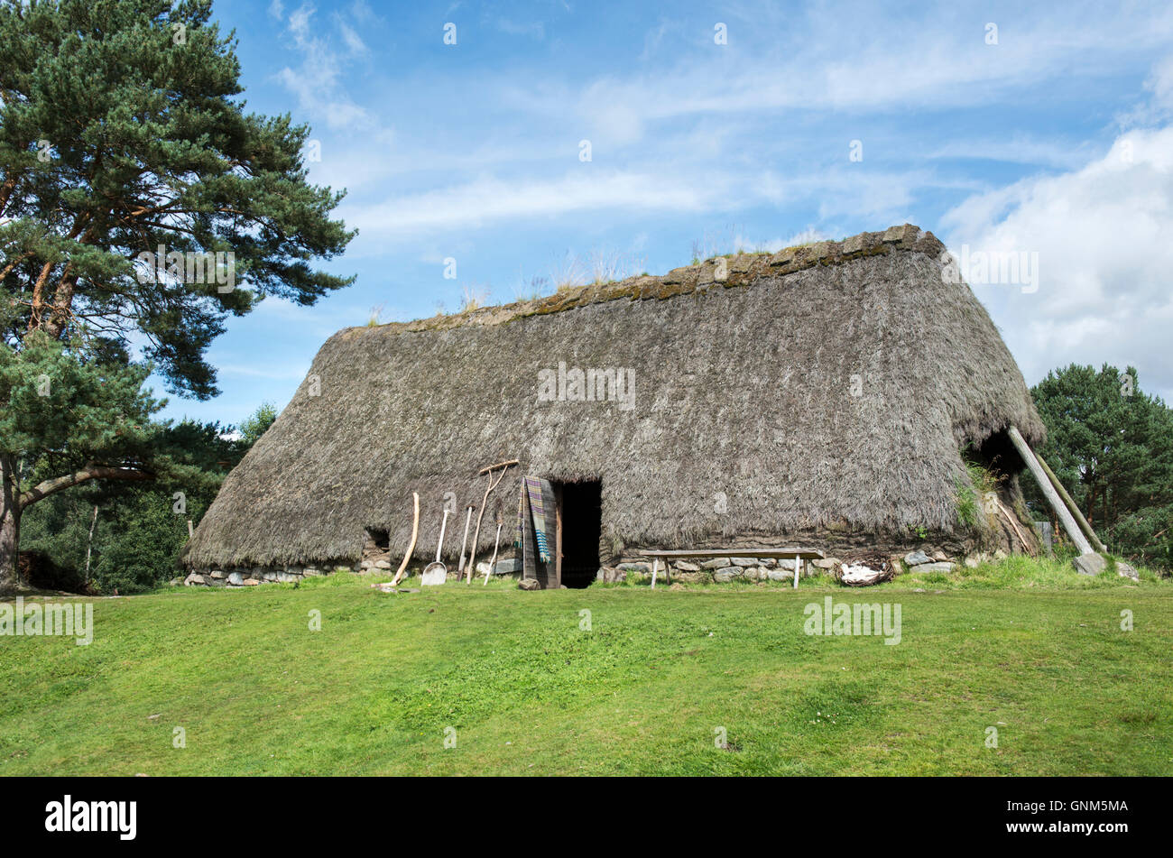 Traditional style croft house at the open air Highland Folk Museum in ...