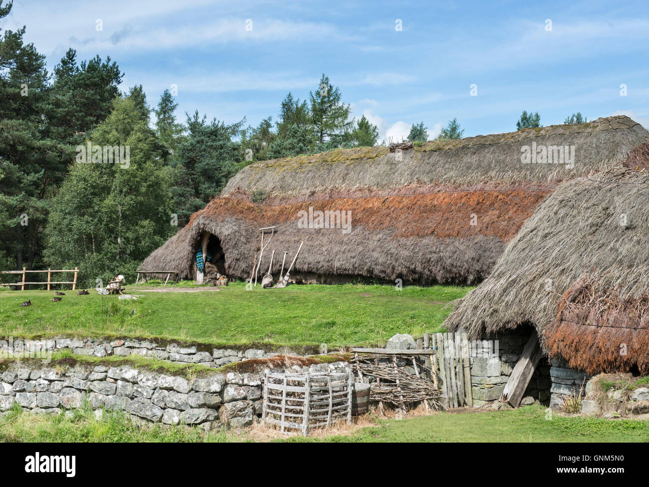 Traditional style croft house at the open air Highland Folk Museum in ...