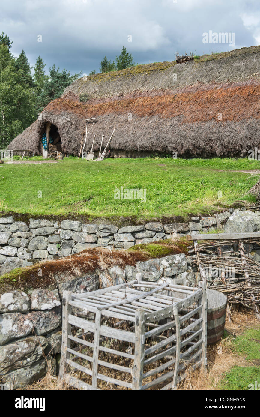 Traditional style croft house at the open air Highland Folk Museum in ...