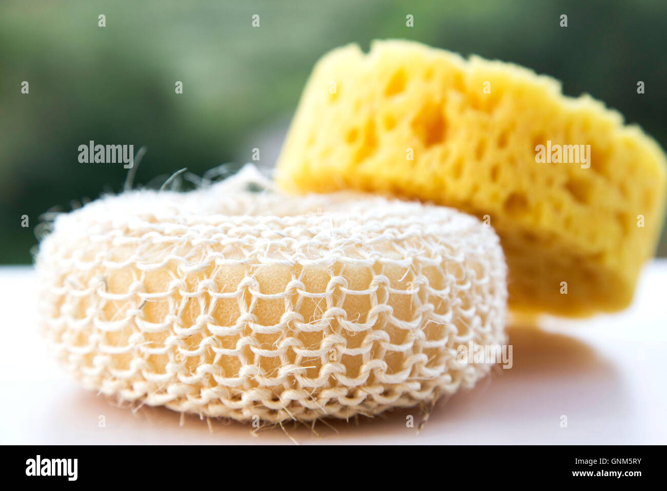 Synthetic bath sponge spa massage Stock Photo - Alamy