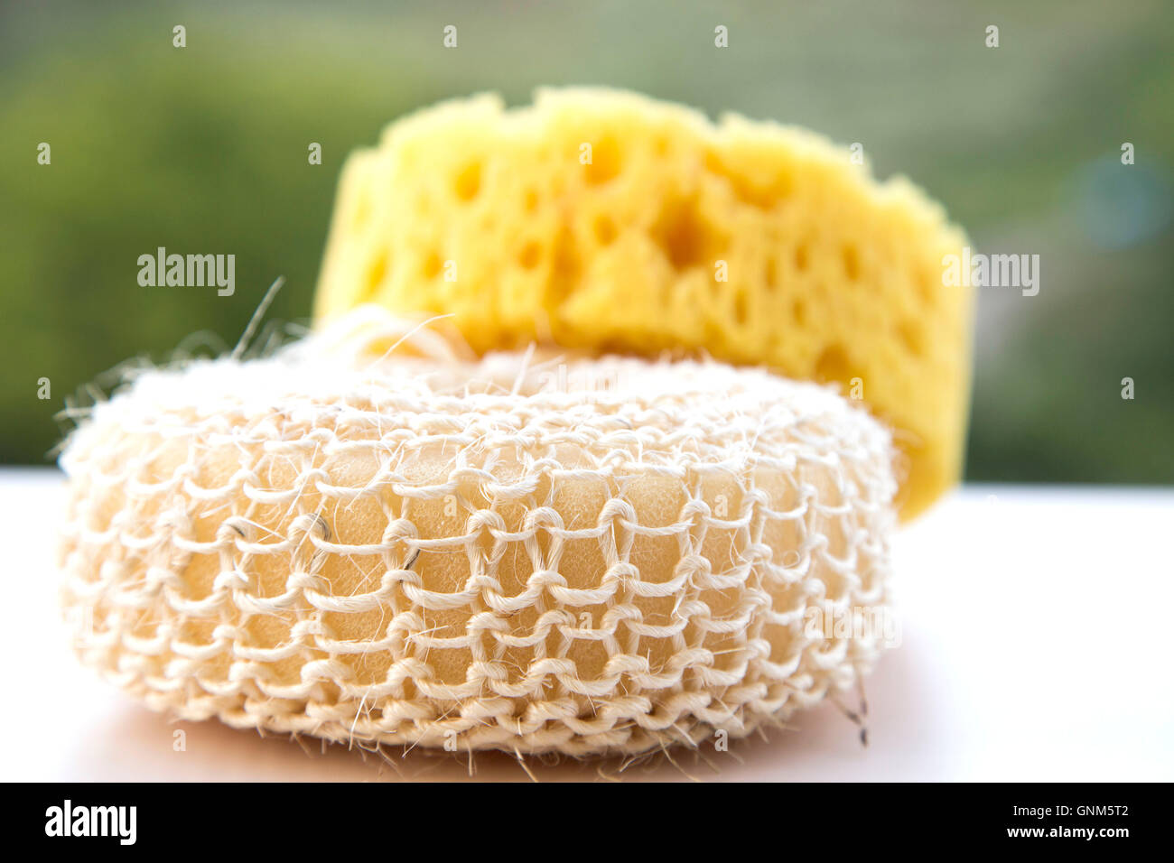 Synthetic bath sponge spa massage Stock Photo - Alamy